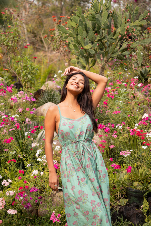 The Fox and The Mermaid Block Printed Strappy Sundress with Hand ...