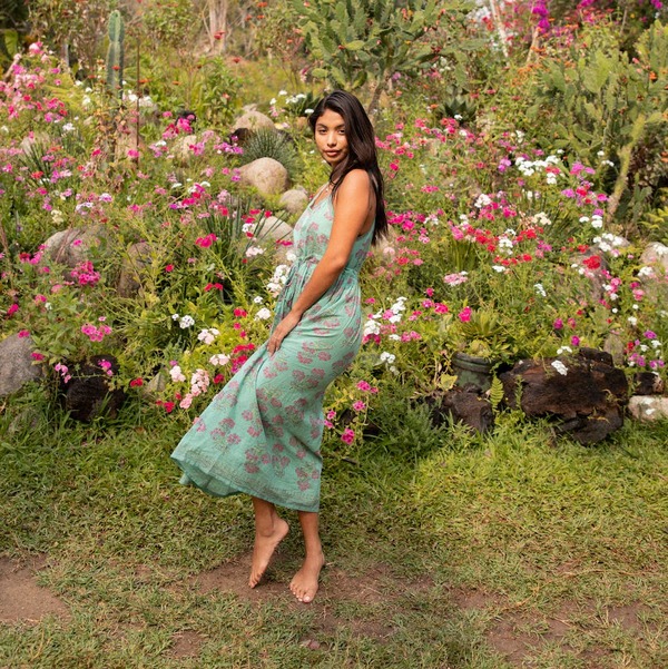 The Fox and The Mermaid Block Printed Strappy Sundress with Hand ...