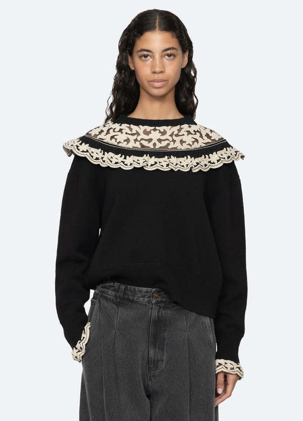 Sea NY Bea Embroidery Sweater with Yoke - Black | Garmentory
