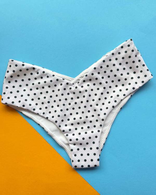 BELLE ANNA Rae Cheeky Bottom Bikini Bottom - White Polka | Garmentory