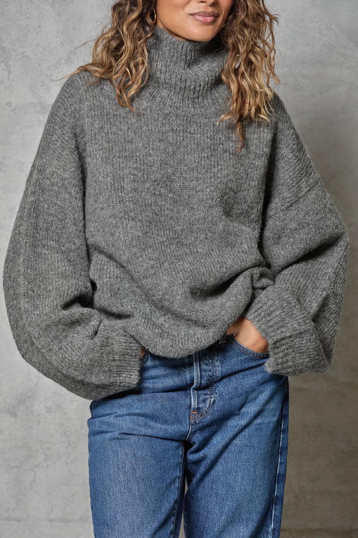 MAMÈNE Chunky Hi Neck Sweater - Charcoal | Garmentory