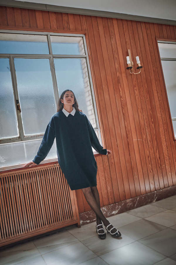 L'ENVERS Perrine Merino Wool Sweater Dress - Navy | Garmentory