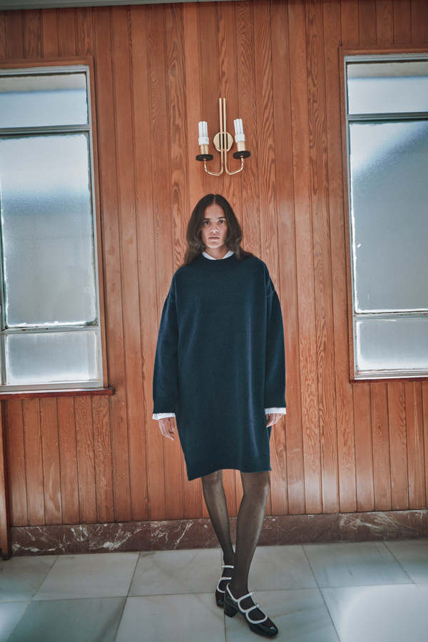 L'ENVERS Perrine Merino Wool Sweater Dress - Navy | Garmentory