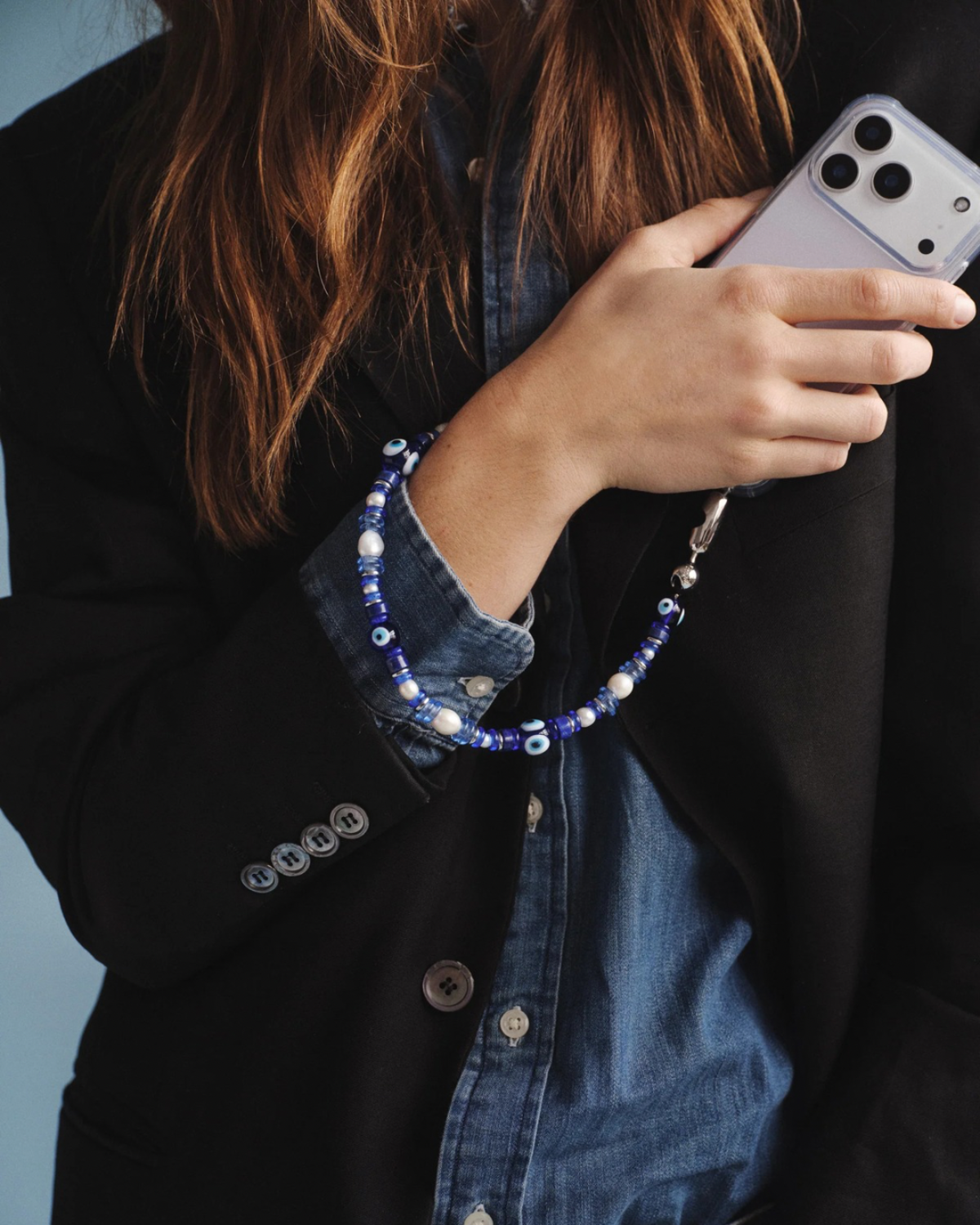 OSSA NEW YORK Evil Eye Wristlet Bracelet - Blue/Pearl | Garmentory