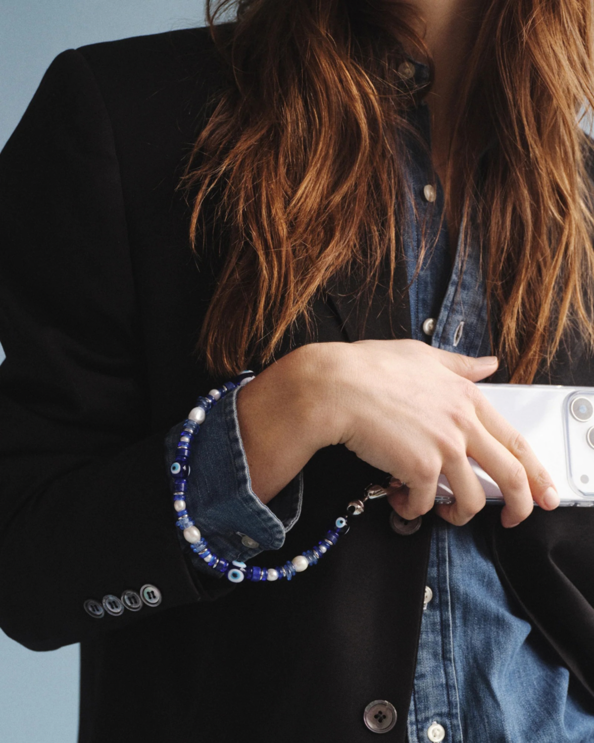 OSSA NEW YORK Evil Eye Wristlet Bracelet - Blue/Pearl | Garmentory