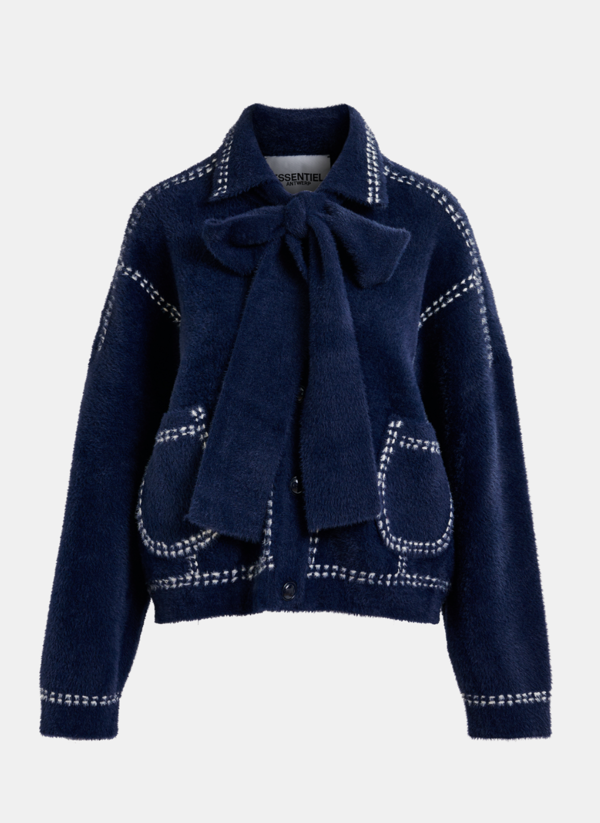 Essentiel Antwerp Ihoops Contrast Line Cardigan Sweater - Navy | Garmentory