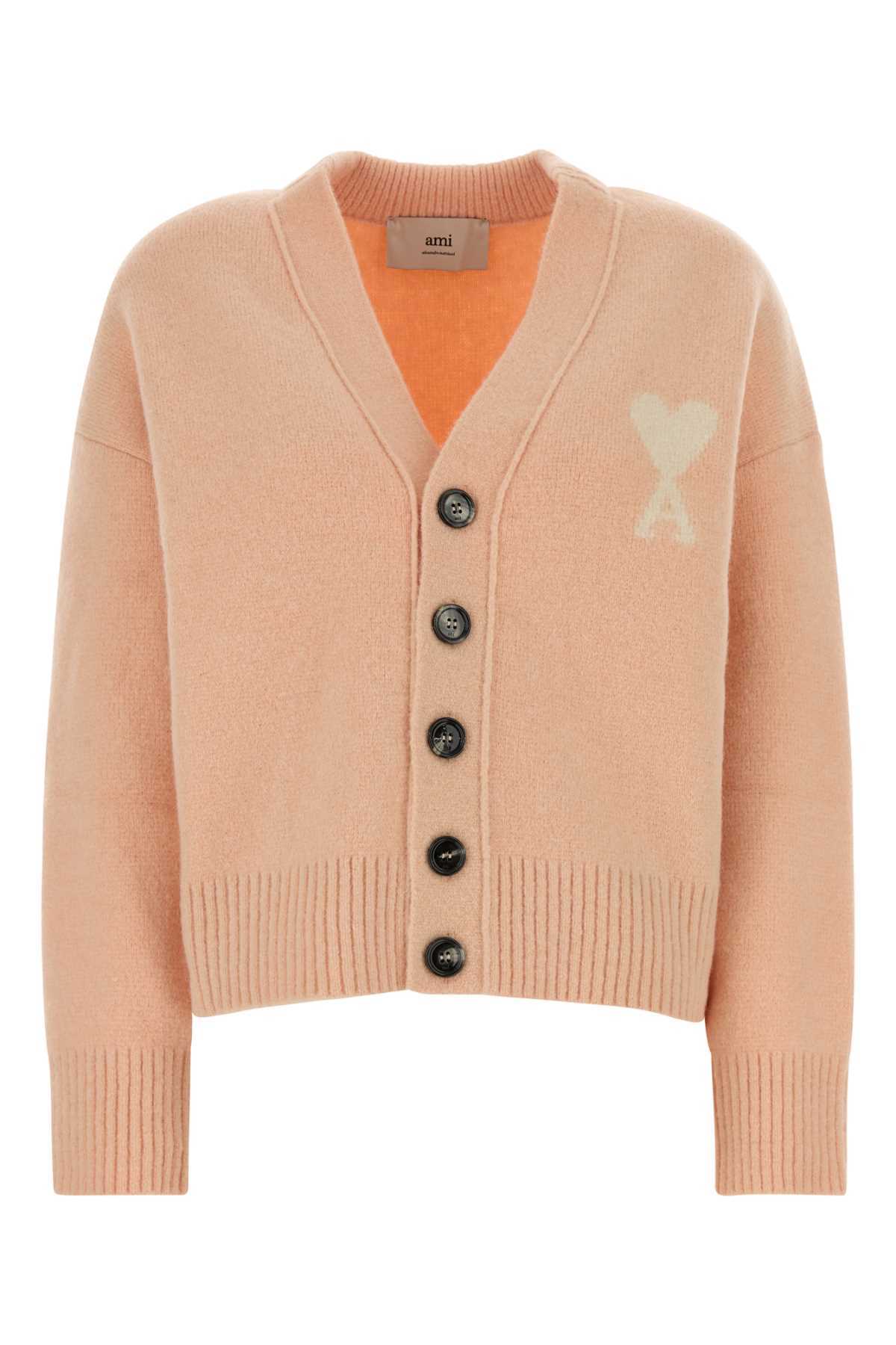 Ami Alexandre Mattiussi Salmon Stretch Wool Blend Cardigan | Garmentory