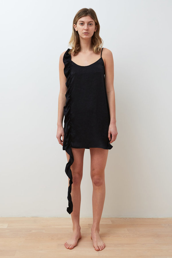 Collina Strada Slacker Ruffle Dress - Black Satin | Garmentory