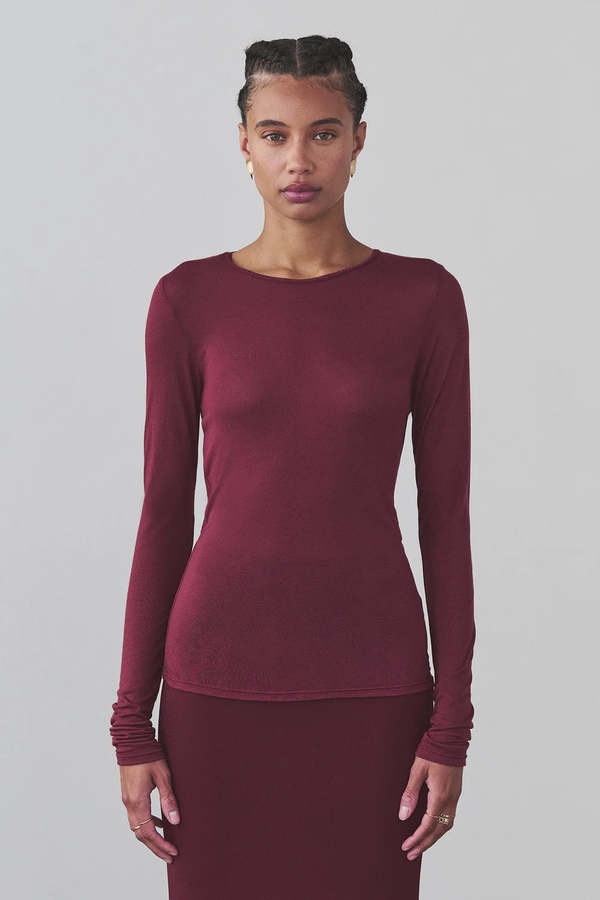 Artemis Diciero Dasha LS Slightly Sheer Top - Burgundy | Garmentory