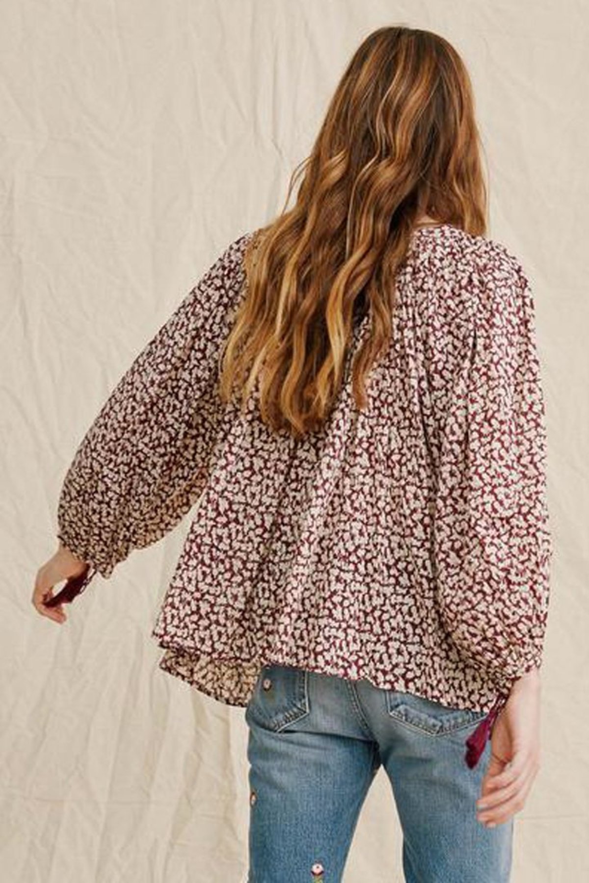 The Great. The Artist Blouse - Maroon Shadow Floral | Garmentory