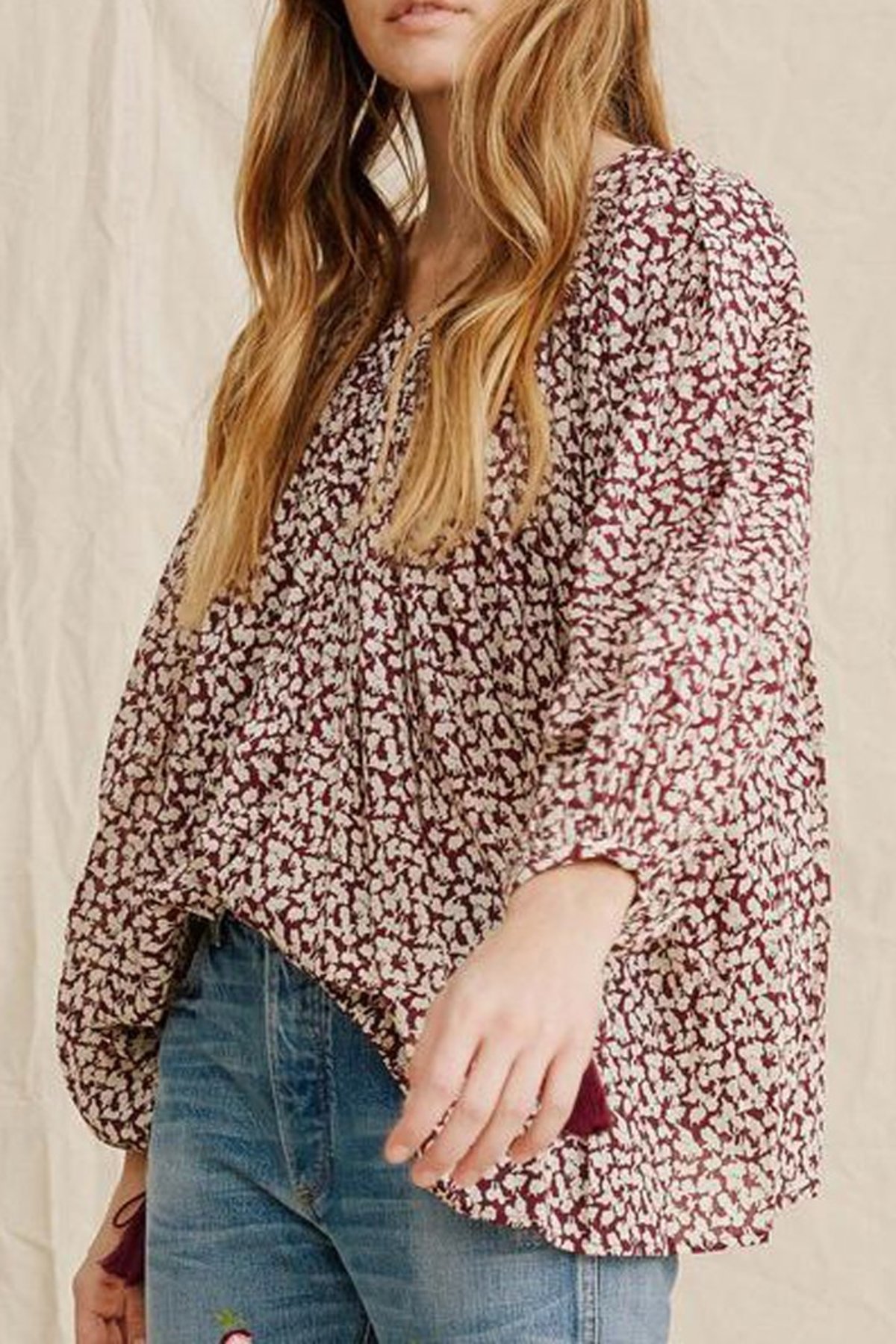 The Great. The Artist Blouse - Maroon Shadow Floral | Garmentory