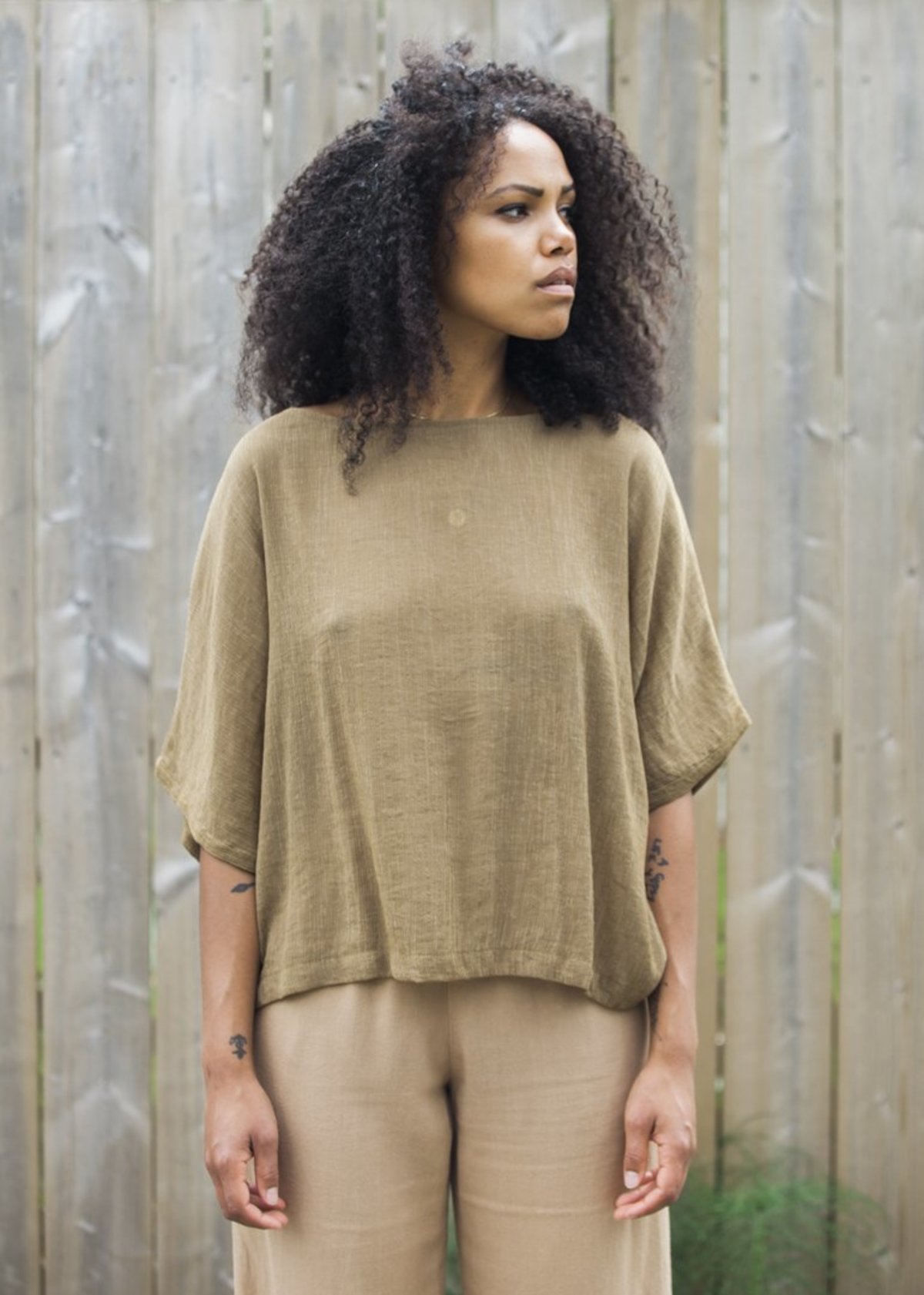 Black Crane Crape Box Top - Coffee | Garmentory