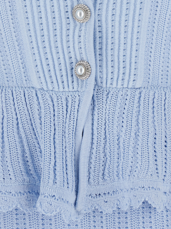 Self-Portrait Blue Pointelle Peplum Knit Short Sleeve Mini Dress - Blu ...