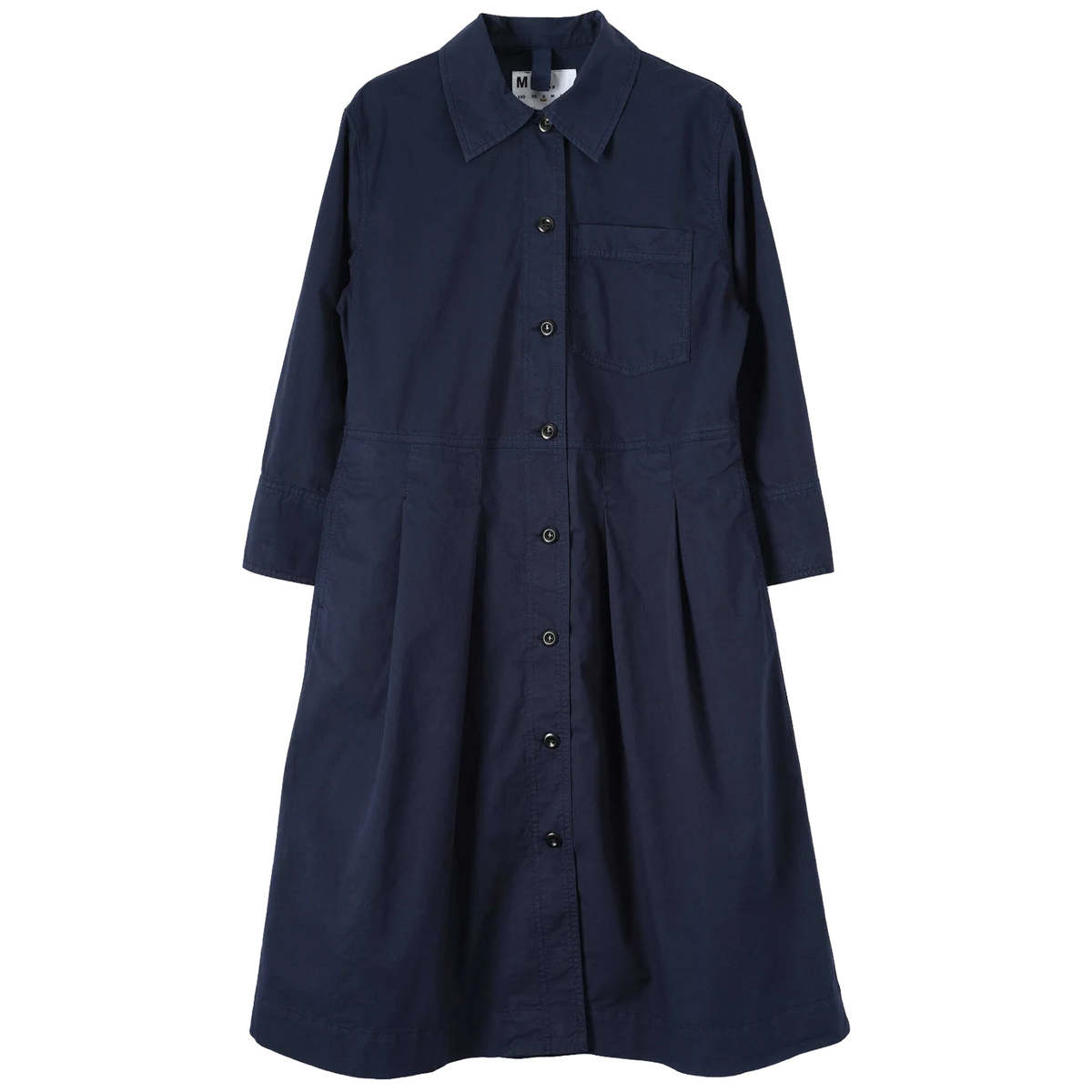 MHL by Margaret Howell Pleated Shirt Dress Dry Cotton Twill | Garmentory