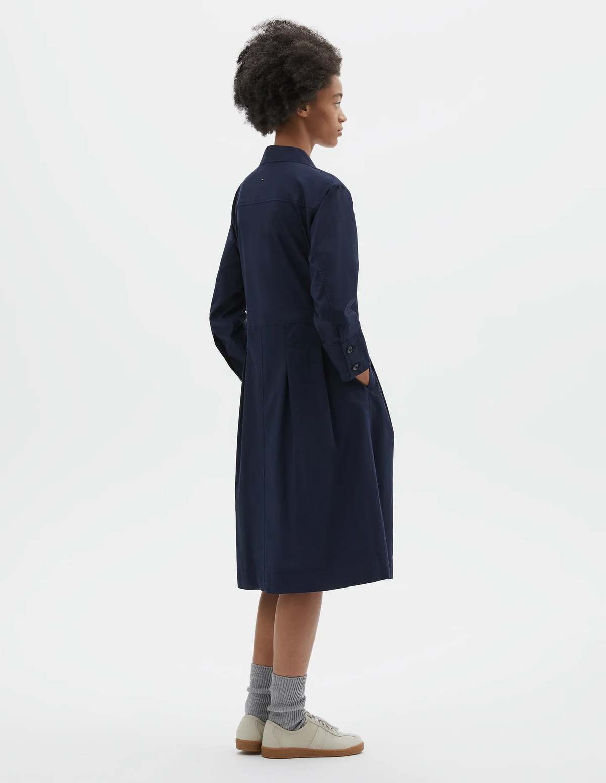 MHL by Margaret Howell Pleated Shirt Dress Dry Cotton Twill | Garmentory