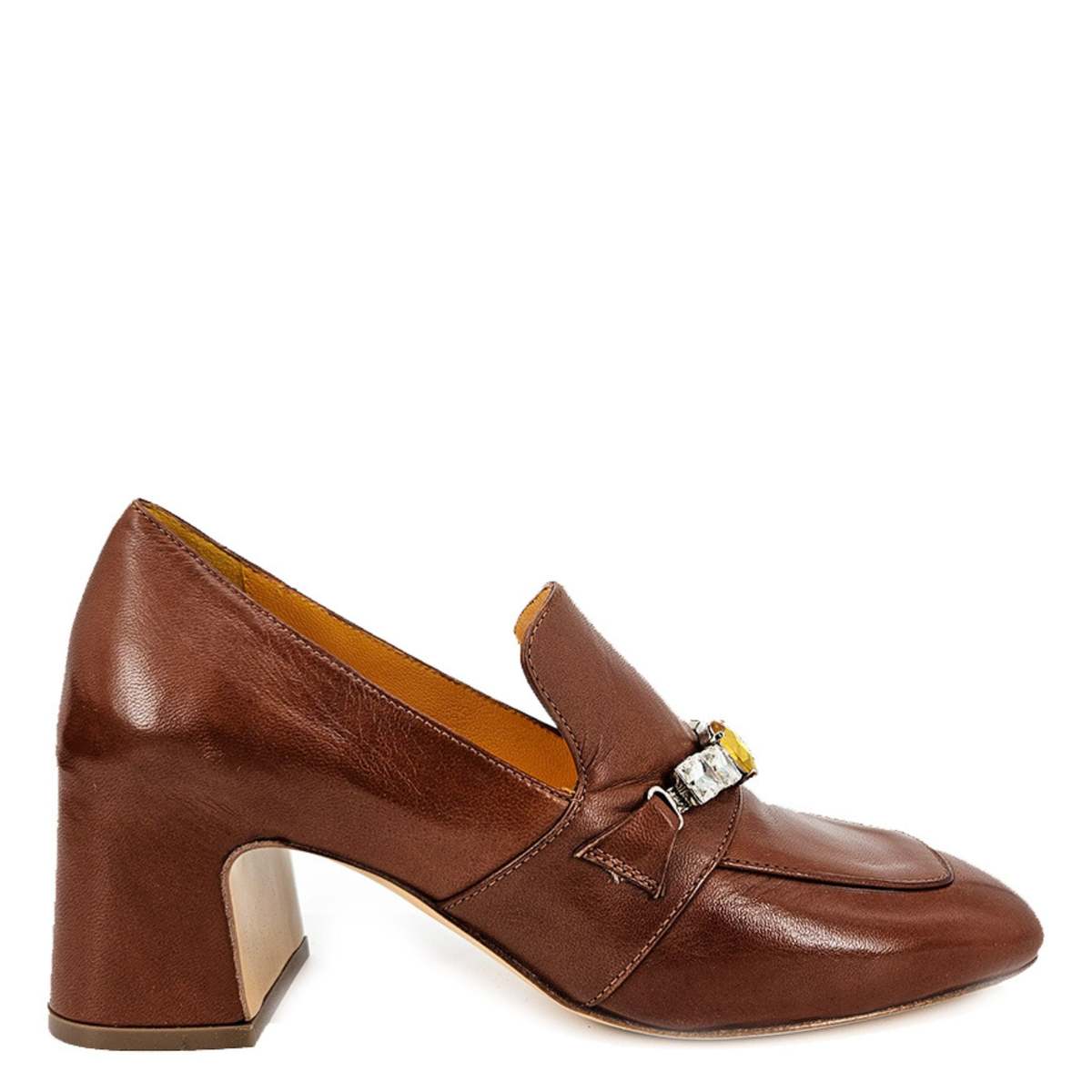 Madison Maison™ Leather Mid Heel Jeweled Loafer - Cognac | Garmentory