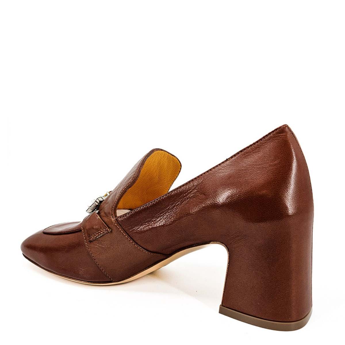 Madison Maison™ Leather Mid Heel Jeweled Loafer - Cognac | Garmentory