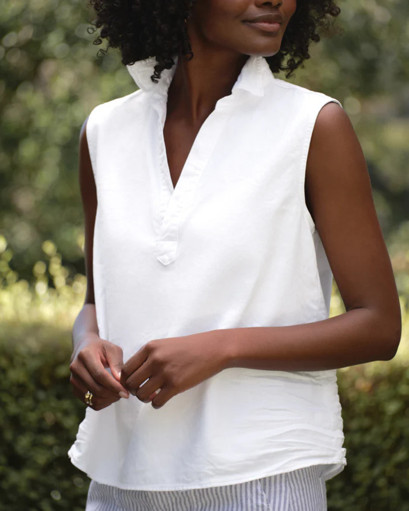 Frank & Eileen Olivia Sleeveless Polo Shirt - White Tattered Wash Denim ...
