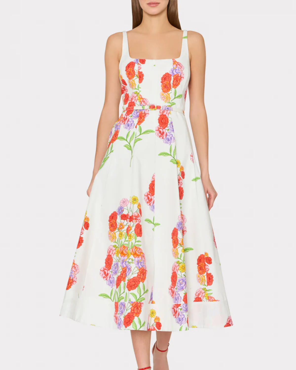 Milly Nia Printed Midi Dress - White Multi | Garmentory