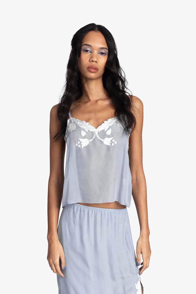 Anna Sui Nouveau Satin Applique Camisole - Sky Blue | Garmentory