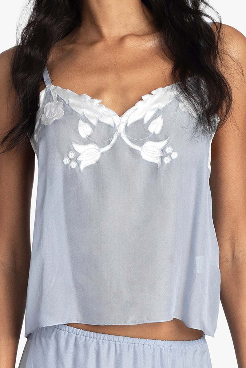 Anna Sui Nouveau Satin Applique Camisole - Sky Blue | Garmentory