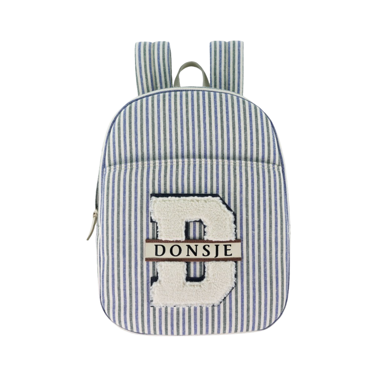 Donsje Raffie Schoolbag Backpack - Blue - Moss Green Striped | Garmentory