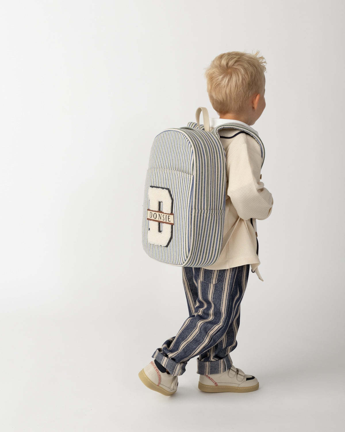 Donsje Raffie Schoolbag Backpack - Blue - Moss Green Striped | Garmentory