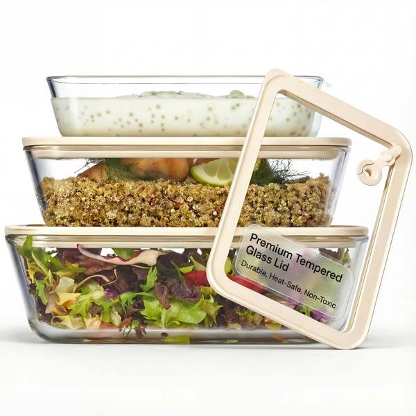 KooK Kitchenware Glass Storage Container Set With Lids Rectangular Set ...