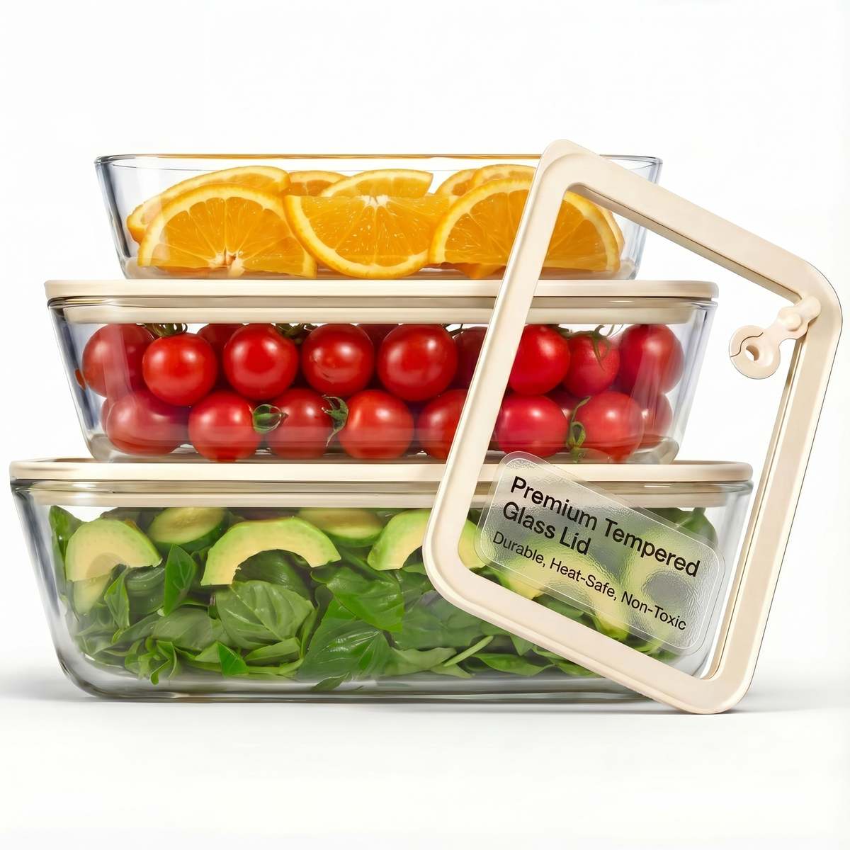 KooK Kitchenware Glass Storage Container Set With Lids Rectangular Set ...