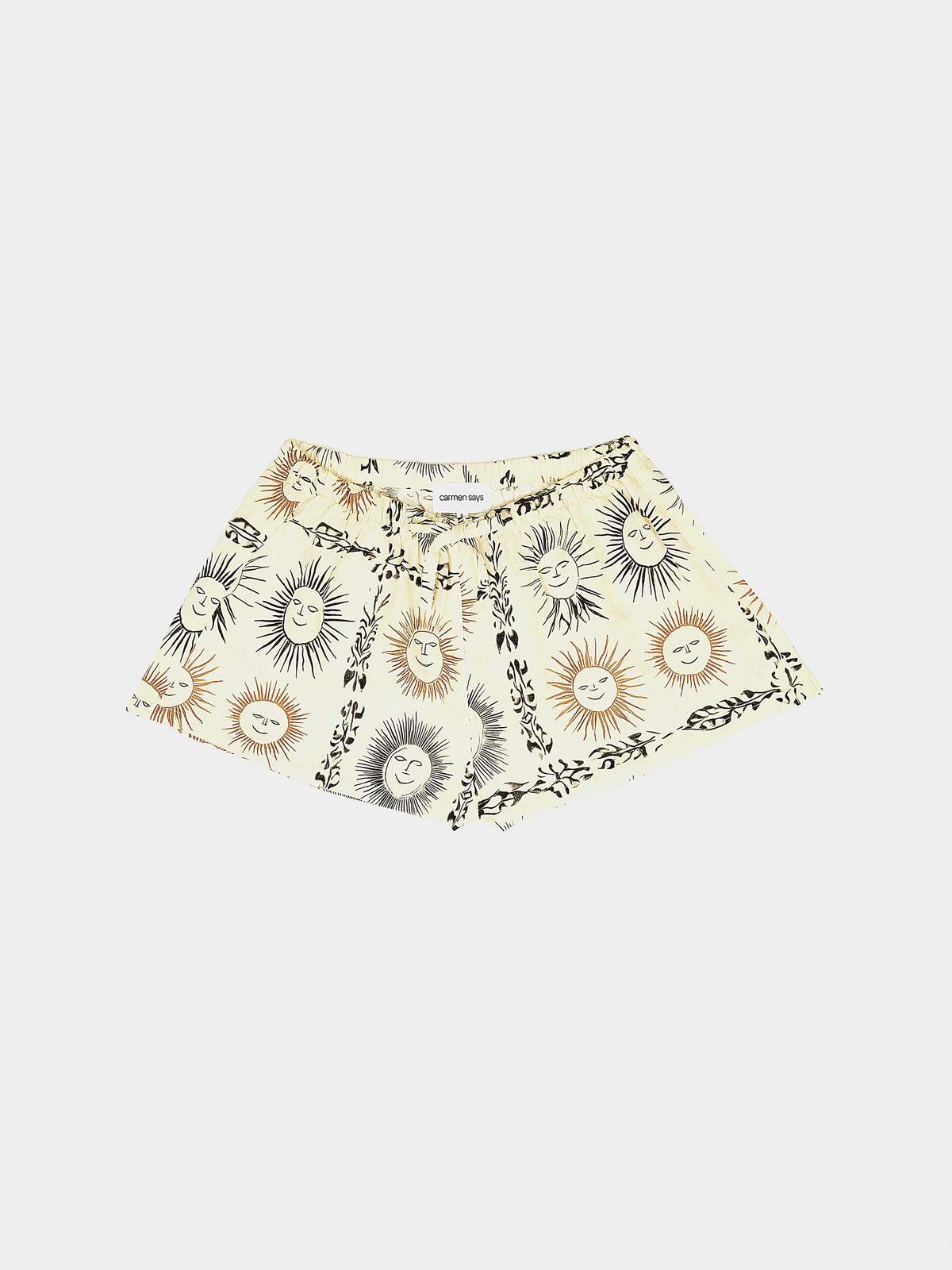 Carmensays Soleil Spirit Sun-Printed Shorts - Black/Ochre | Garmentory