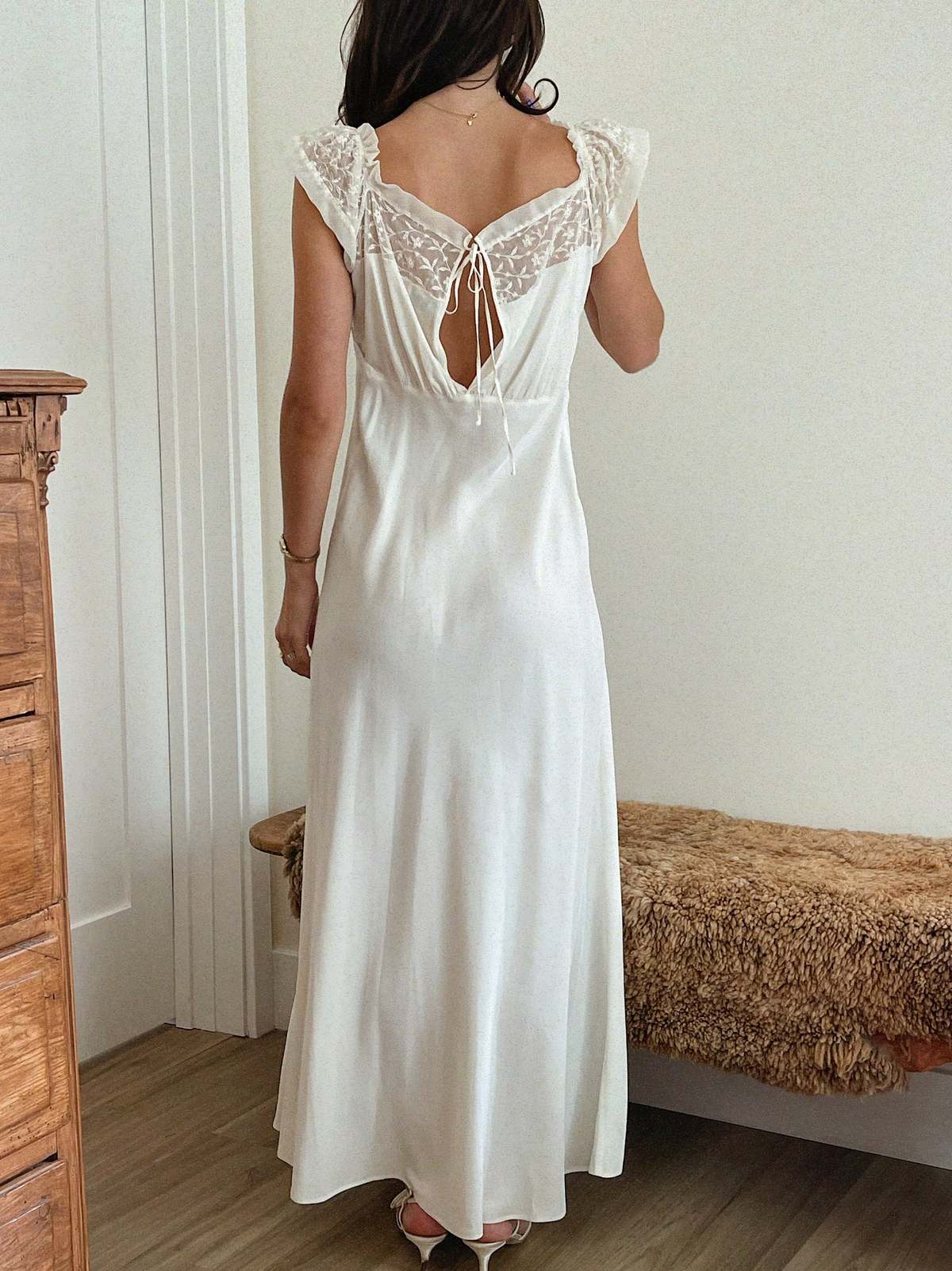 1940s Embroidered Mesh Slip Dress - White | Garmentory
