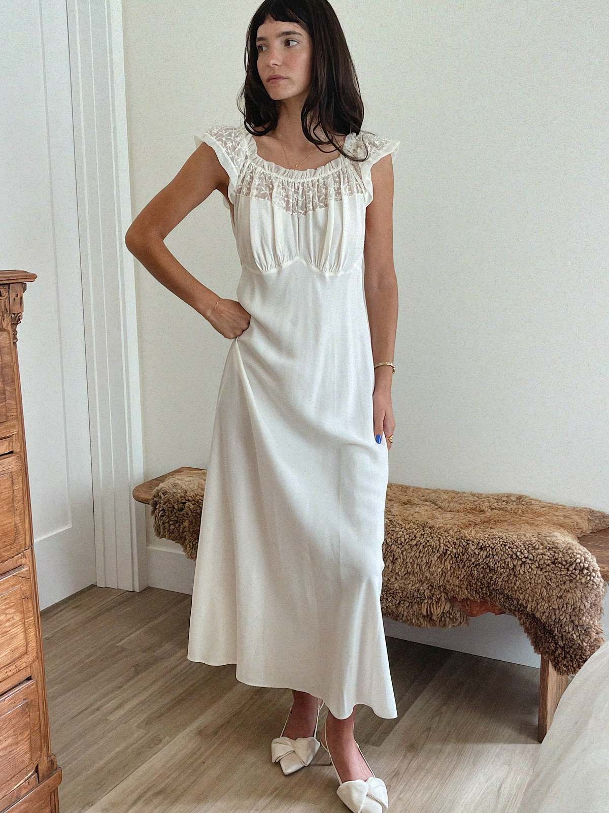1940s Embroidered Mesh Slip Dress - White | Garmentory