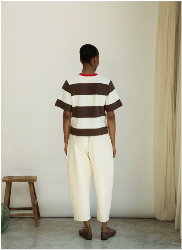 Beaumont Organic Bay-Sue Top - Cacao/White Wide Stripe | Garmentory