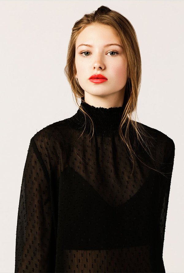 Azalea Sheer Polka Dot Turtleneck Top - black | Garmentory