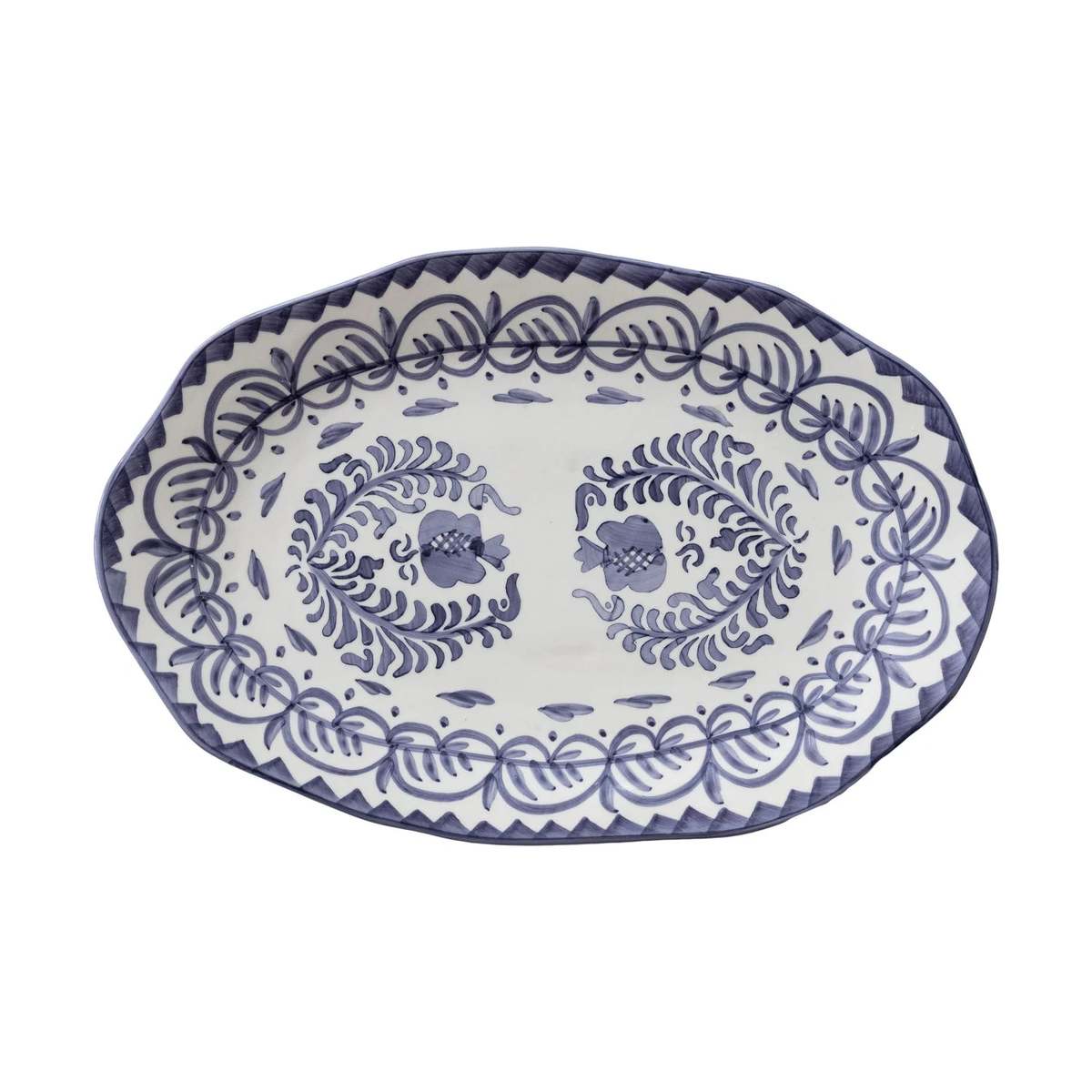 Creative Co-Op Hand-Painted Stoneware Organic Shaped Platter with ...