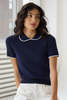 Autumn Cashmere S/S Collared Top With Contrast Crochet Edges Sweater ...