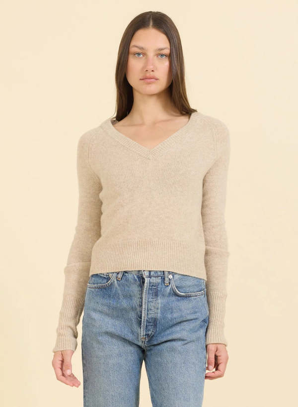 ONE GREY DAY Blakely Cashmere V Neck Sweater - Oatmeal | Garmentory