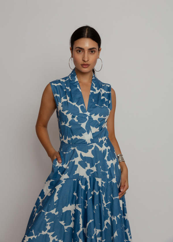 Mantu Printed Crinkle Cotton Maxi Dress - Light Blue | Garmentory
