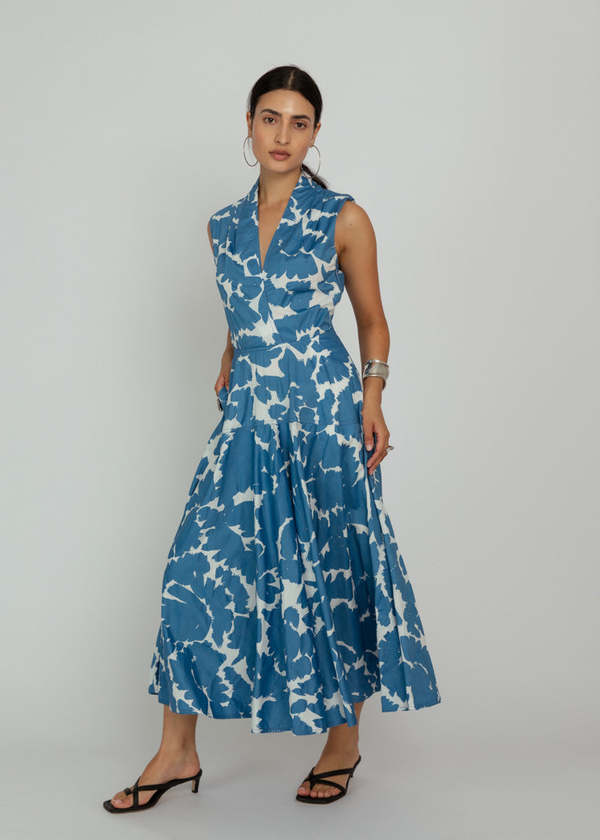 Mantu Printed Crinkle Cotton Maxi Dress - Light Blue | Garmentory