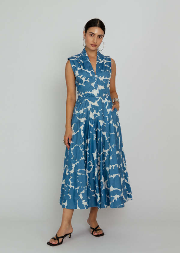 Mantu Printed Crinkle Cotton Maxi Dress - Light Blue | Garmentory