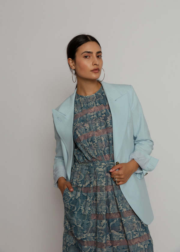 Odeeh Floral Printed Lace Dress - Cerulean | Garmentory