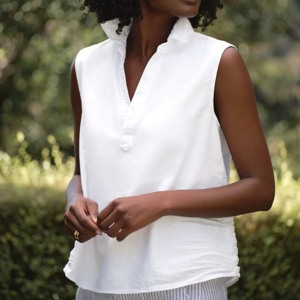 Frank & Eileen Olivia Popover Tank - White Tattered Denim | Garmentory
