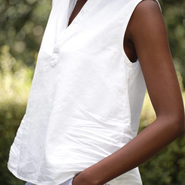 Frank & Eileen Olivia Popover Tank - White Tattered Denim | Garmentory
