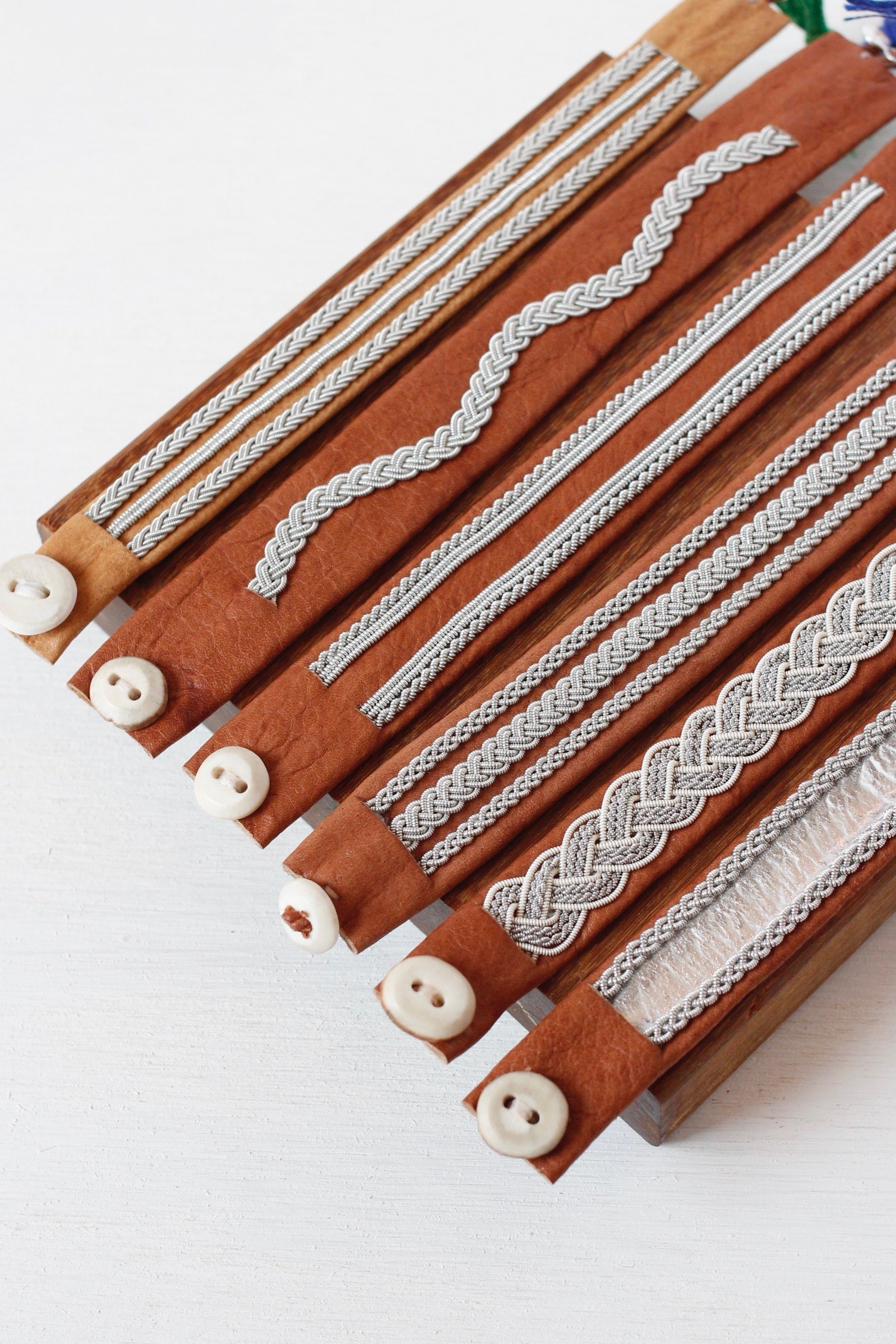 Maria Rudman Pewter Embroidered Leather Bracelets B/C | Garmentory