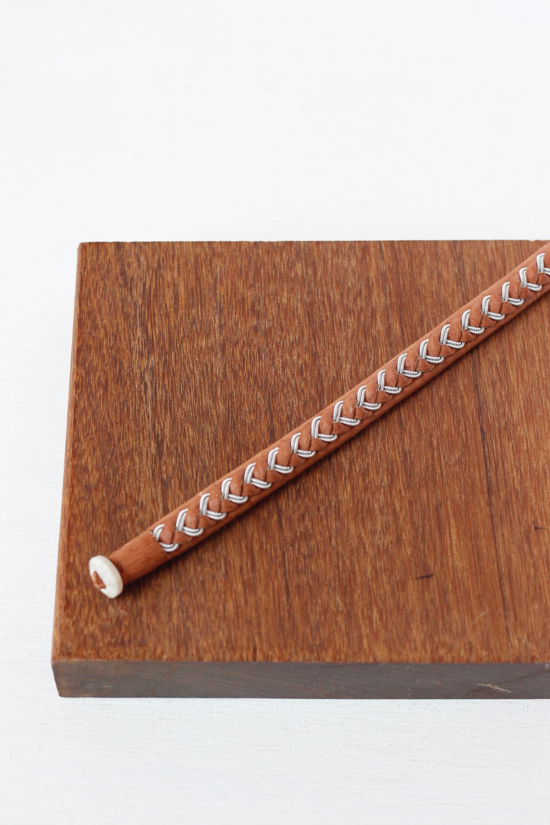 Maria Rudman Medium Braided Leather/Pewter Bracelet A | Garmentory