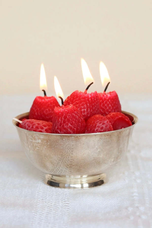 HAPPY ORGANICS Beeswax Strawberry Birthday Candles Set of 10 | Garmentory
