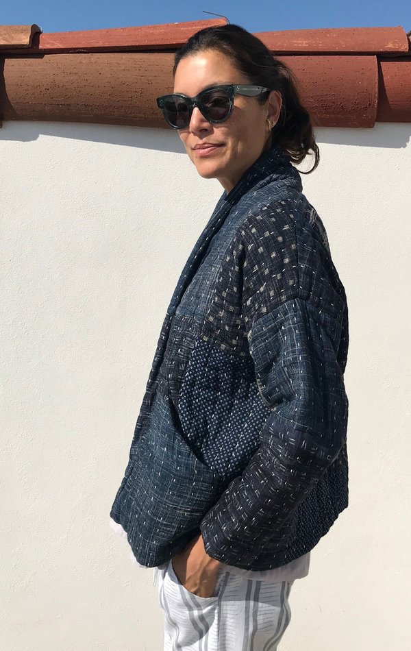Neeru Kumar Patchwork Kantha Jacket - Indigo | Garmentory
