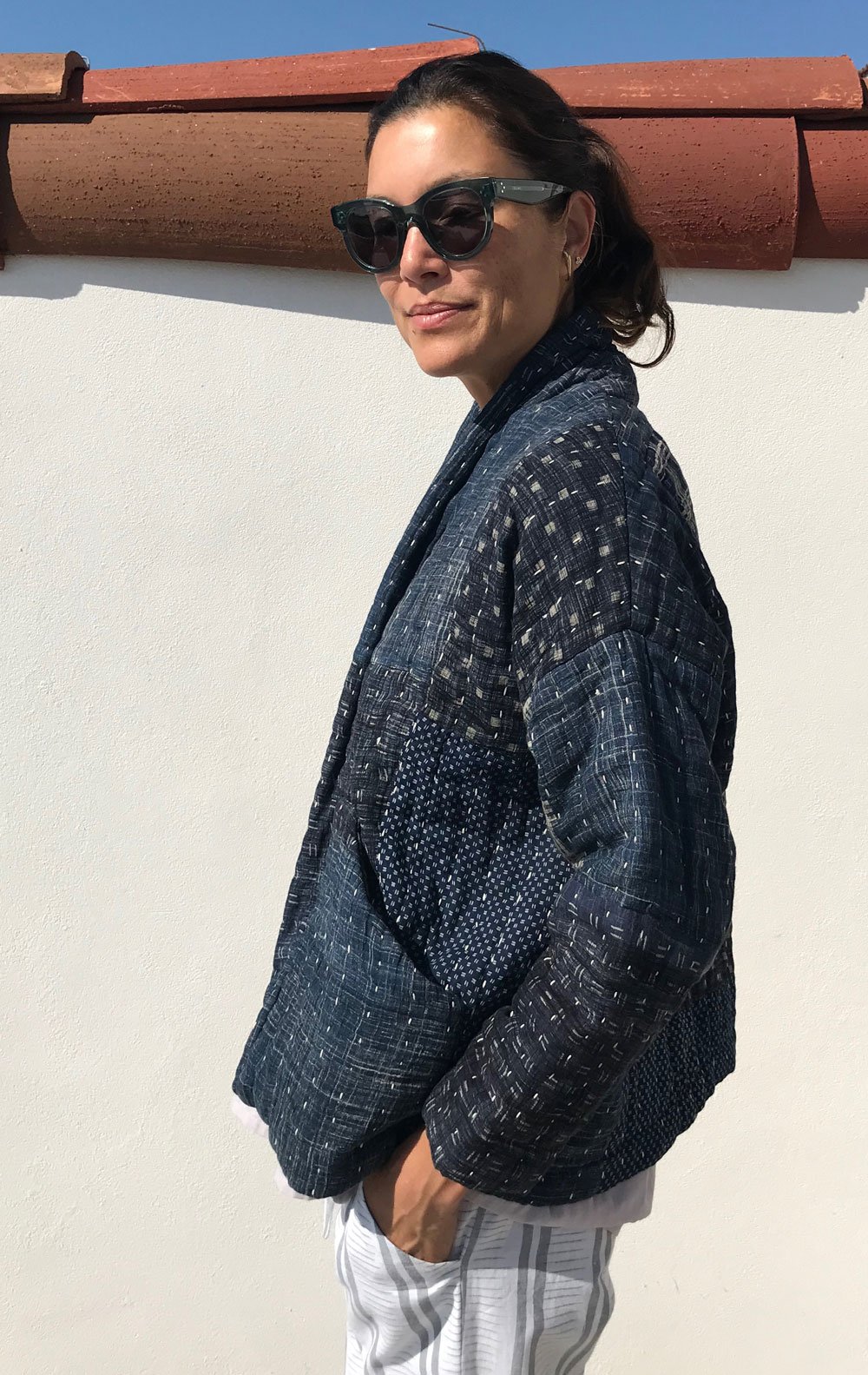 Neeru Kumar Patchwork Kantha Jacket - Indigo | Garmentory