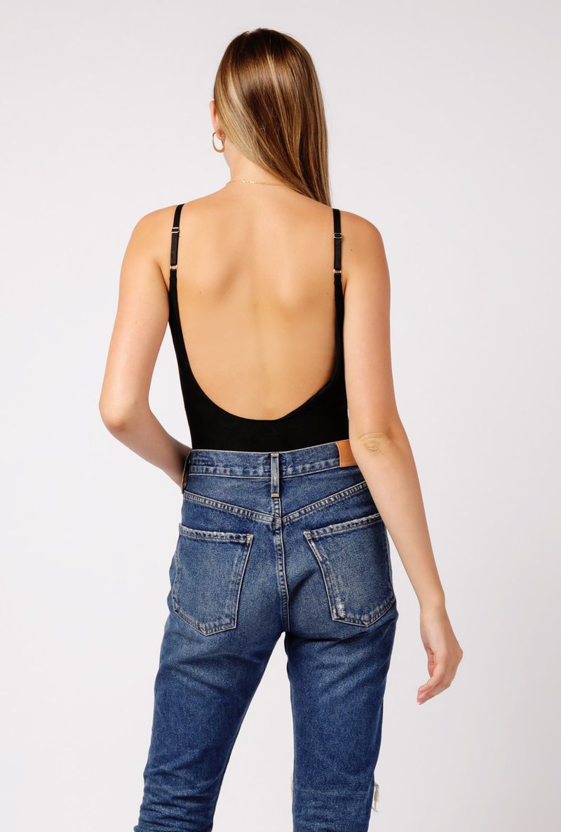 Azalea Star Sheer Strap Bodysuit - BLACK | Garmentory