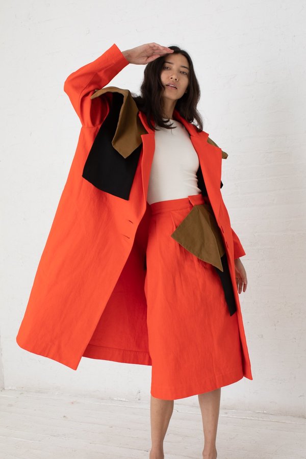 Nancy Stella Soto Capelet Denim Coat - Vermilion | Garmentory